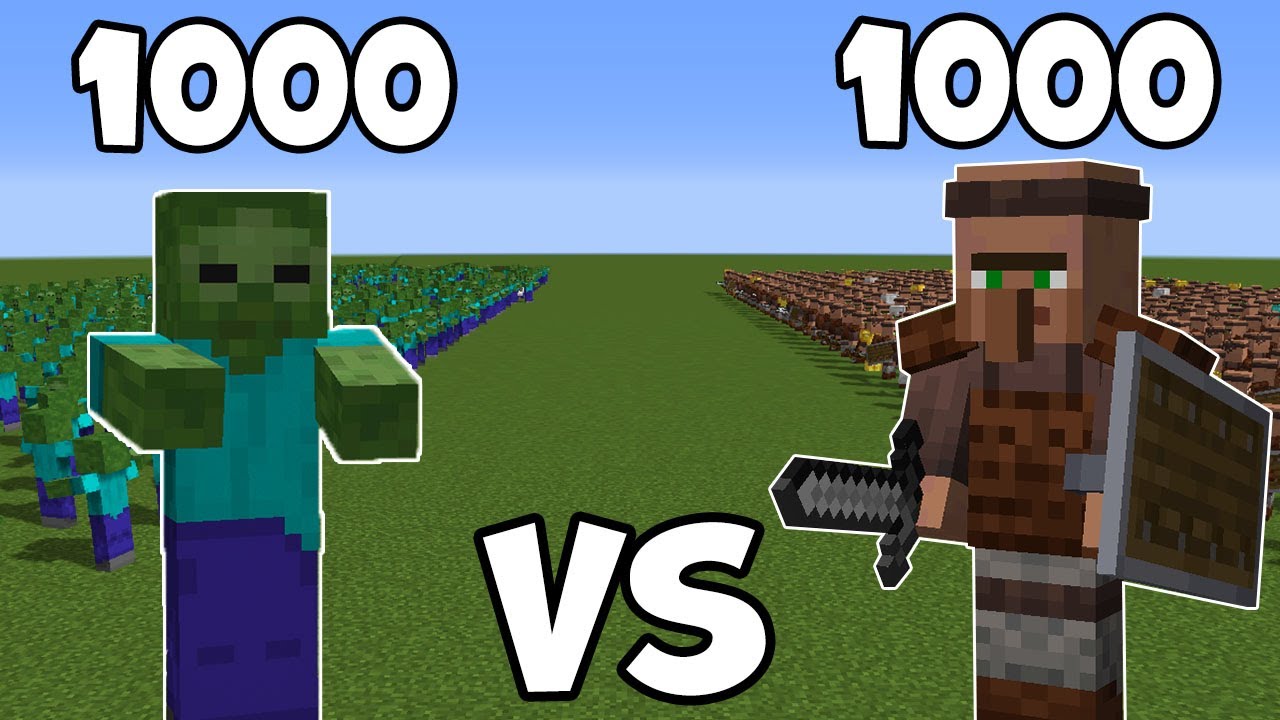 1000 Zombies Vs 1000 Guard Villagers | Minecraft | - YouTube