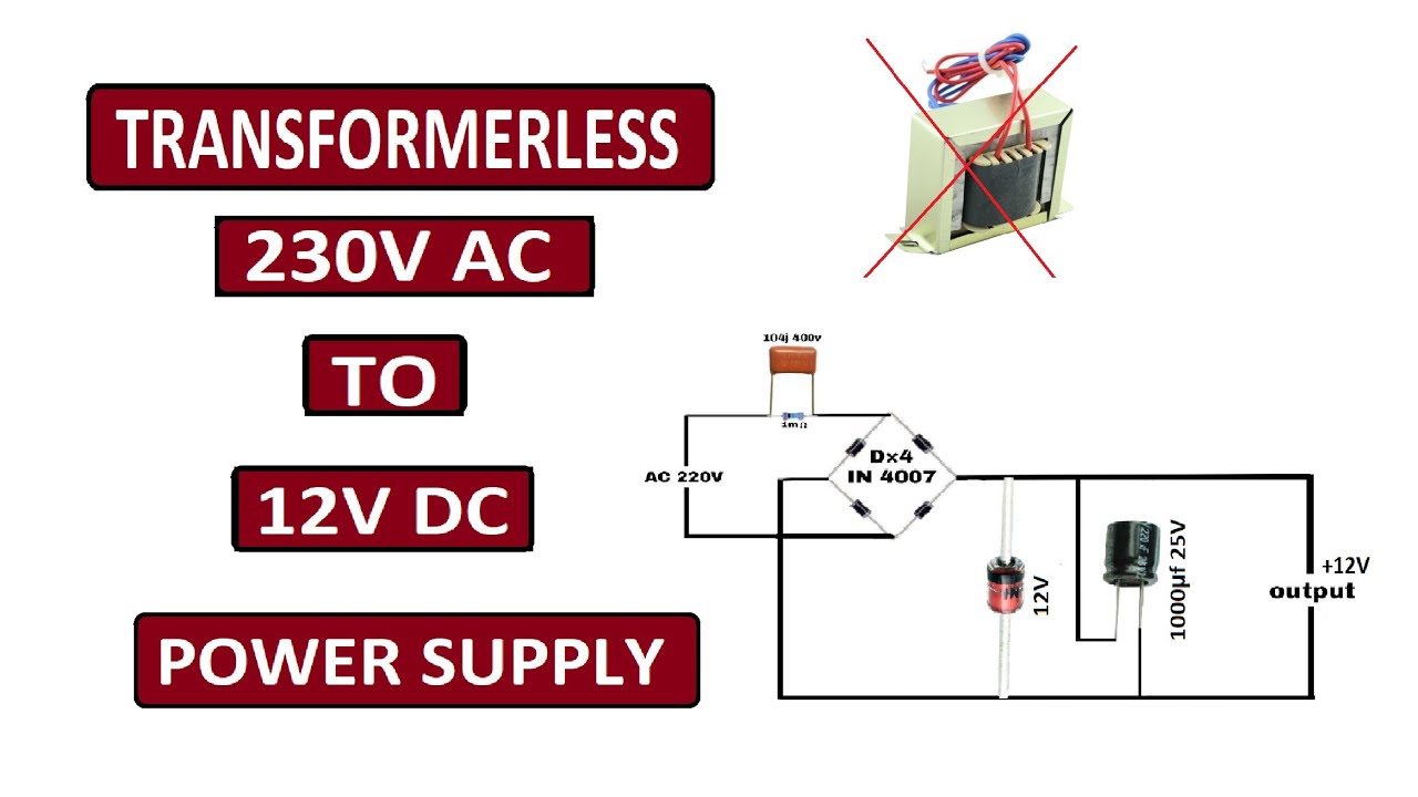 Tranformerless 230V AC to 12V DC power supply - YouTube