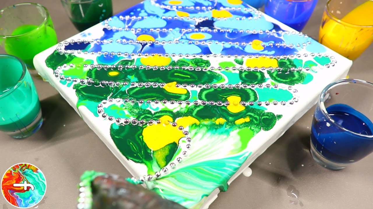Chain pull painting - Harmony of blue and green - Acrylic pouring ...