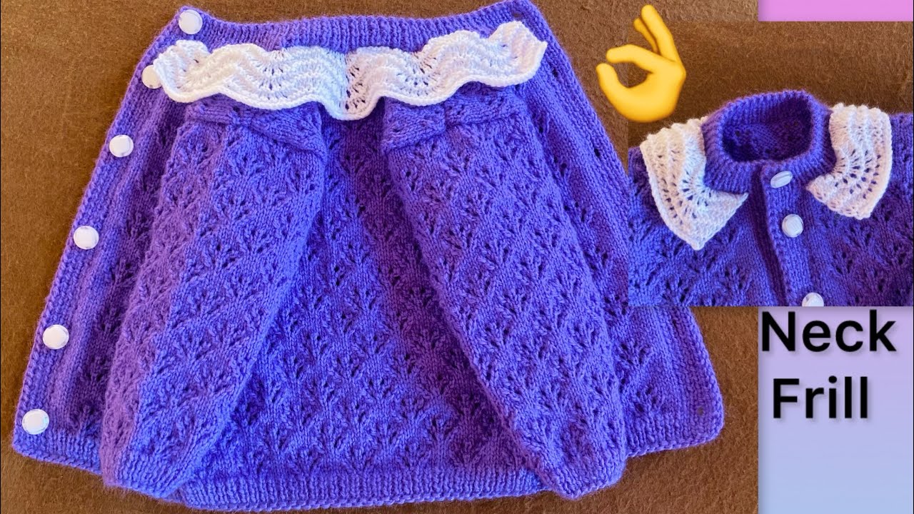 गले पर लहरिया फ्रिल । how to knit frill on neck for girls cardigan ...