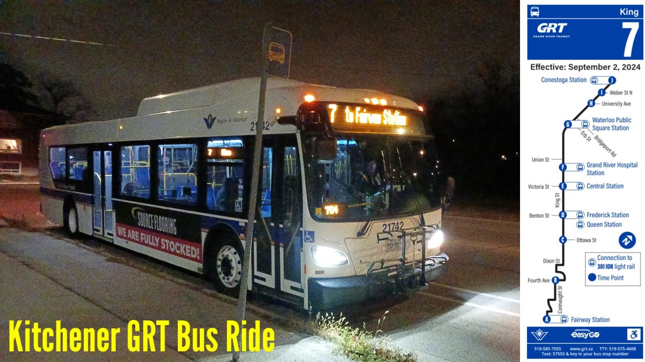 Kitchener GRT Bus Ride On Route 7 King From GRH Station To Eckert/Dixon ...