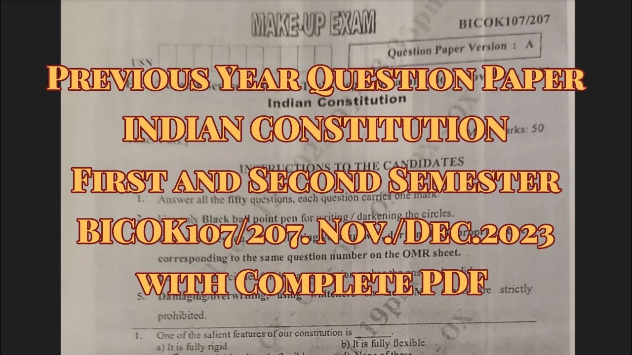 Indian Constitution PYQ nov./dec.2023 VTU syllabus 22 scheam all streams with pdf - YouTube