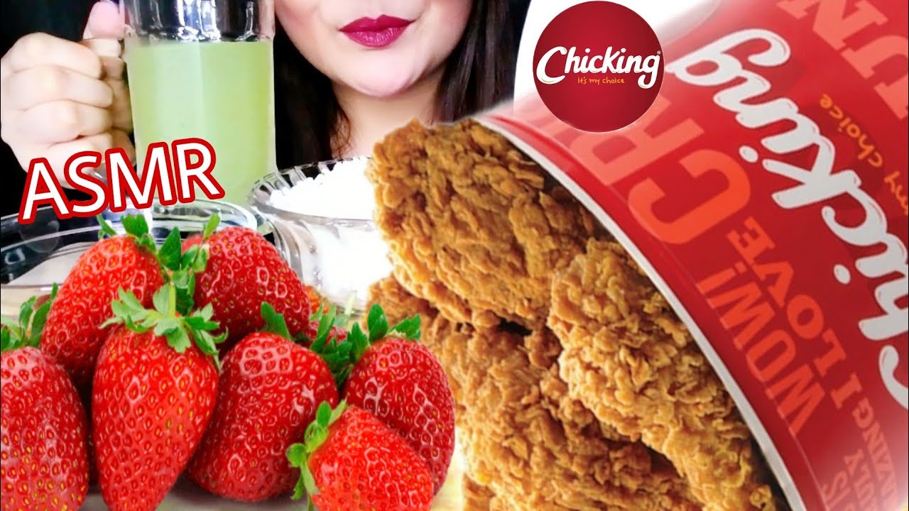 ASMR CHICKING (OMAN) | SPICY FRIED CHICKEN + STRAWBERRY MUKBANG |EATING ...