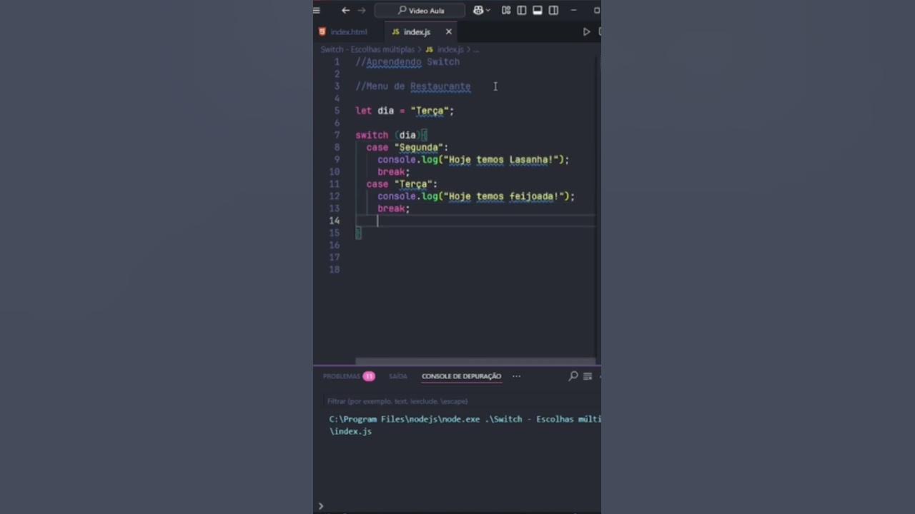🍽️ O Que Tem no Cardápio Hoje? Descubra com JavaScript! 🚀 #shorts #javascript #switchcase # ...
