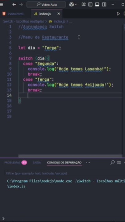 🍽️ O Que Tem no Cardápio Hoje? Descubra com JavaScript! 🚀 #shorts #javascript #switchcase # ...