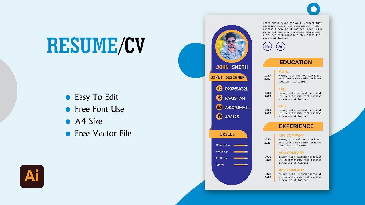 How To Create A Creative CV/Resume Design in Adobe Illustrator | CV ...