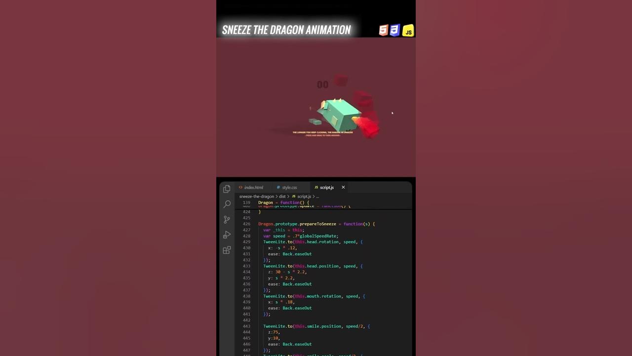 Sneeze The Dragon Animation #programming #html #css #js #code #web #shorts #viralshorts - YouTube