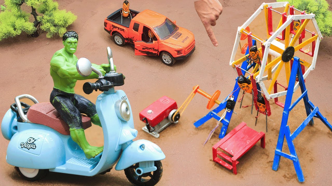 Diy Diorama Hulk Rides a Scooter and Making Amazing Ferris Wheel - YouTube