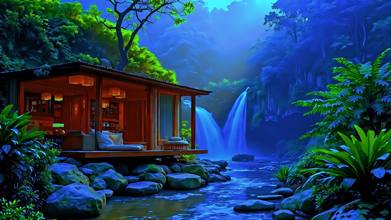 Twilight Waterfall Piano Soft Sleep Journey - YouTube