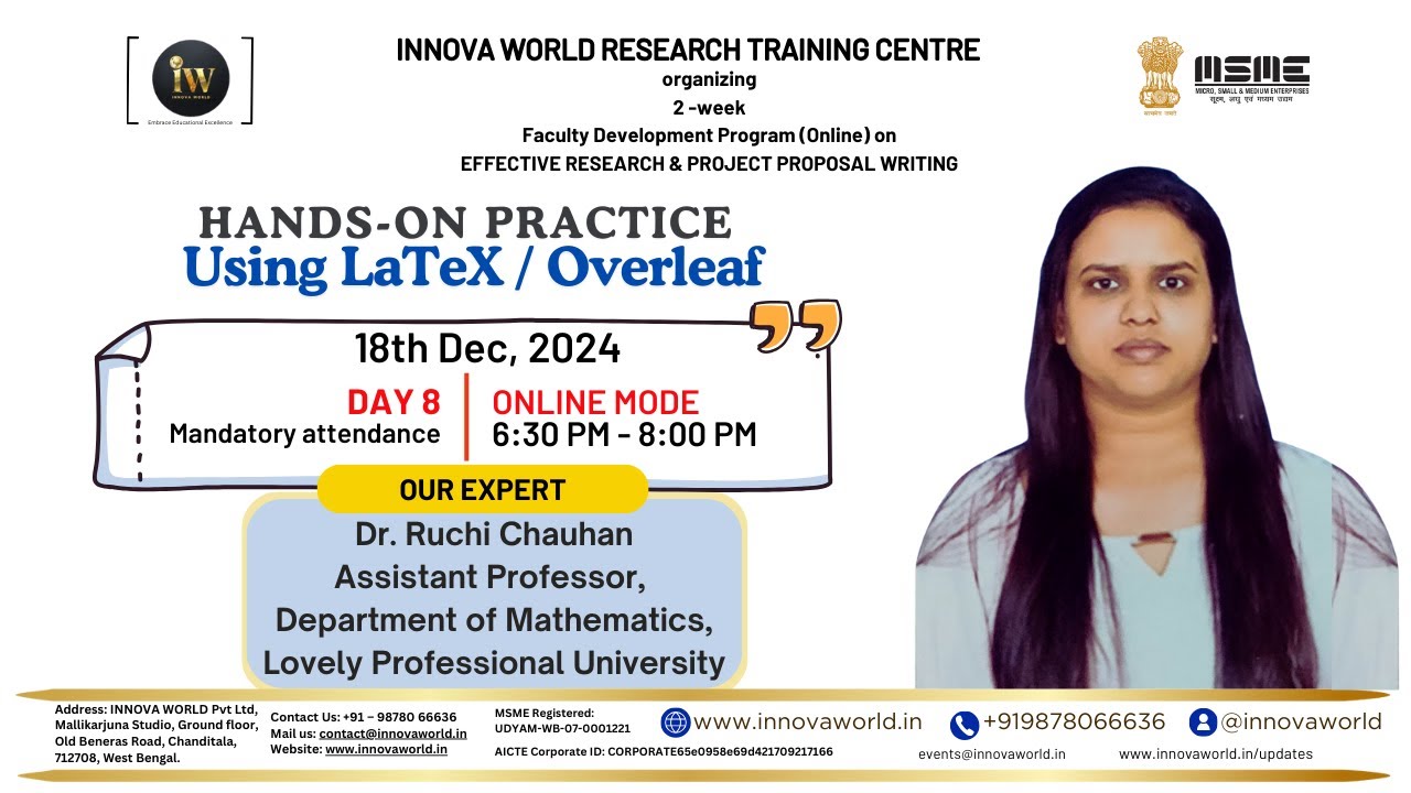 Day 8 Hands-on Practice using Overleaf - Dr. Ruchi Chauhan #research #scientist #fdp #webinar ...