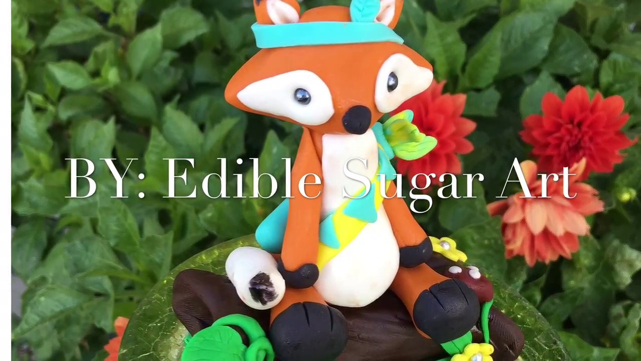 Fondant fox baby shower cake topper - YouTube