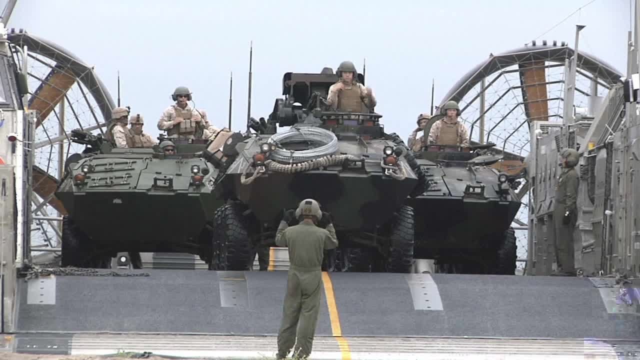 Marines Load/Unload Light Armored Vehicles on LCAC Hovercraft - YouTube