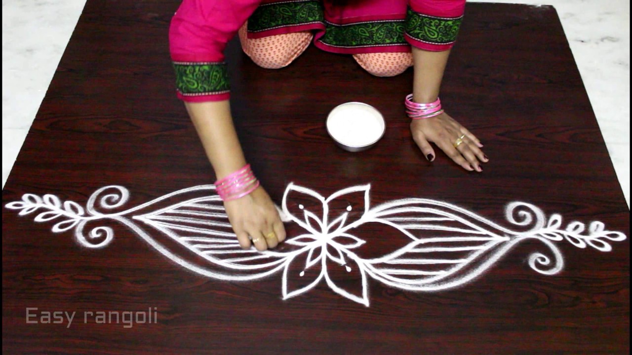 freehand and easy rangoli side designs || muggulu side designs || side ...