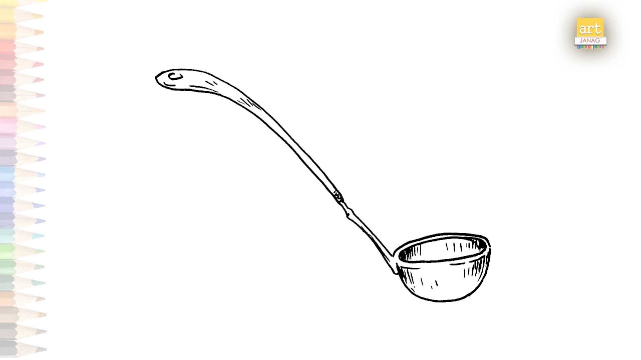 Ladle drawing | Outline drawings easy | How to draw A Kitchen Ladle ...