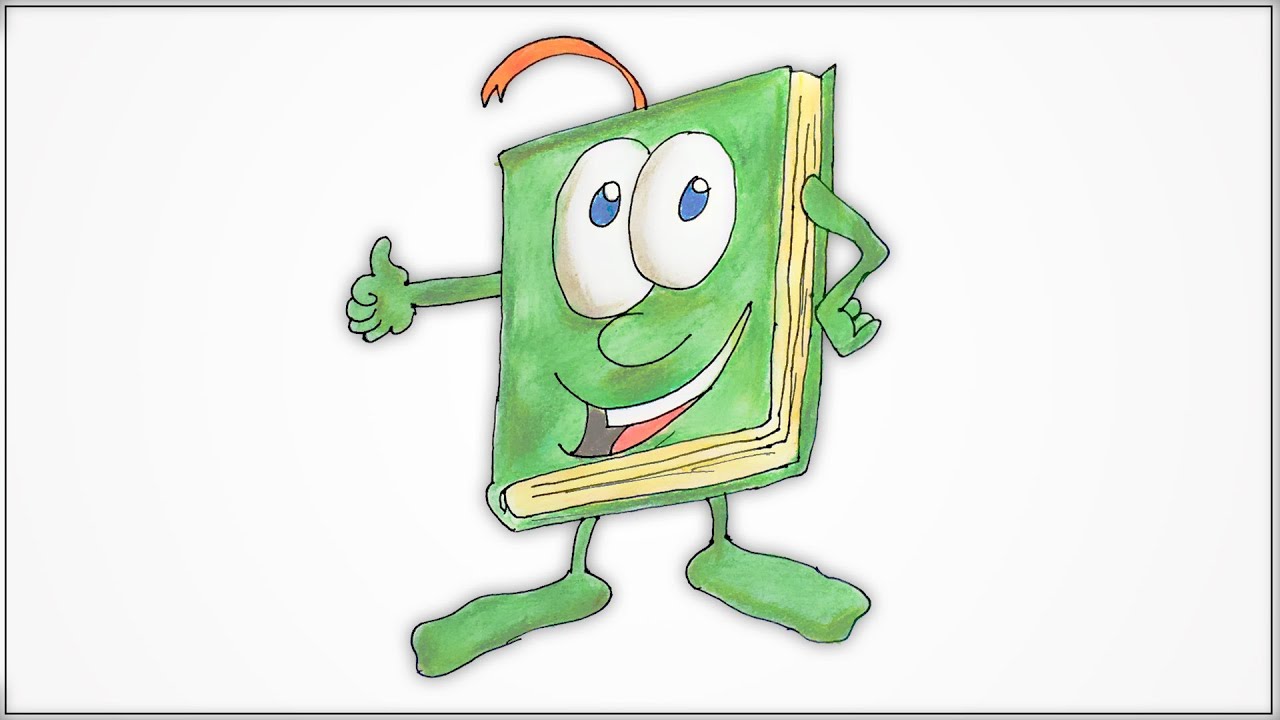 How to draw a Happy book cartoon with thumbs up step by step - YouTube