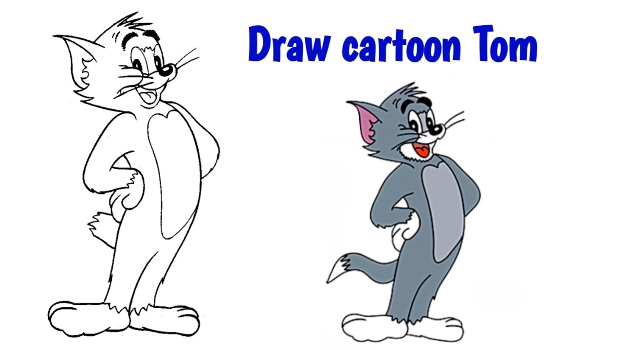 Draw Tom from the cartoon Tom and Jerry, Draw, drawing school, cartoon ...