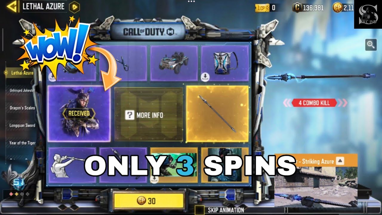 Trying 3 Spins on Legendary Spear Striking Azure COD MOBILE | Lethal ...