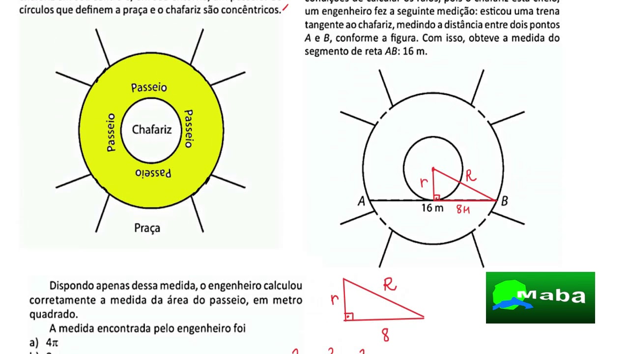 ENEM 2018 - MATEMÁTICA - QUESTÃO 153 - ÁREA DA COROA CIRCULAR - CADERNO AZUL - YouTube