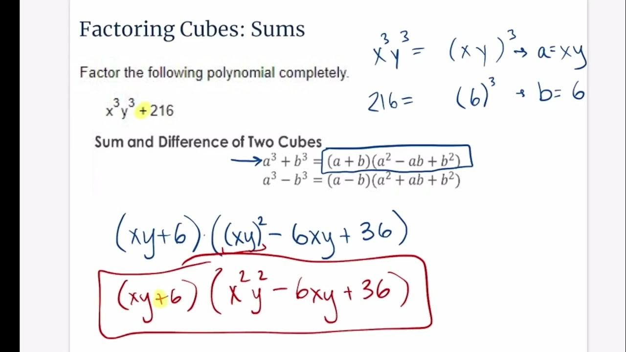 Factoring Cubes Sums and Differences - YouTube