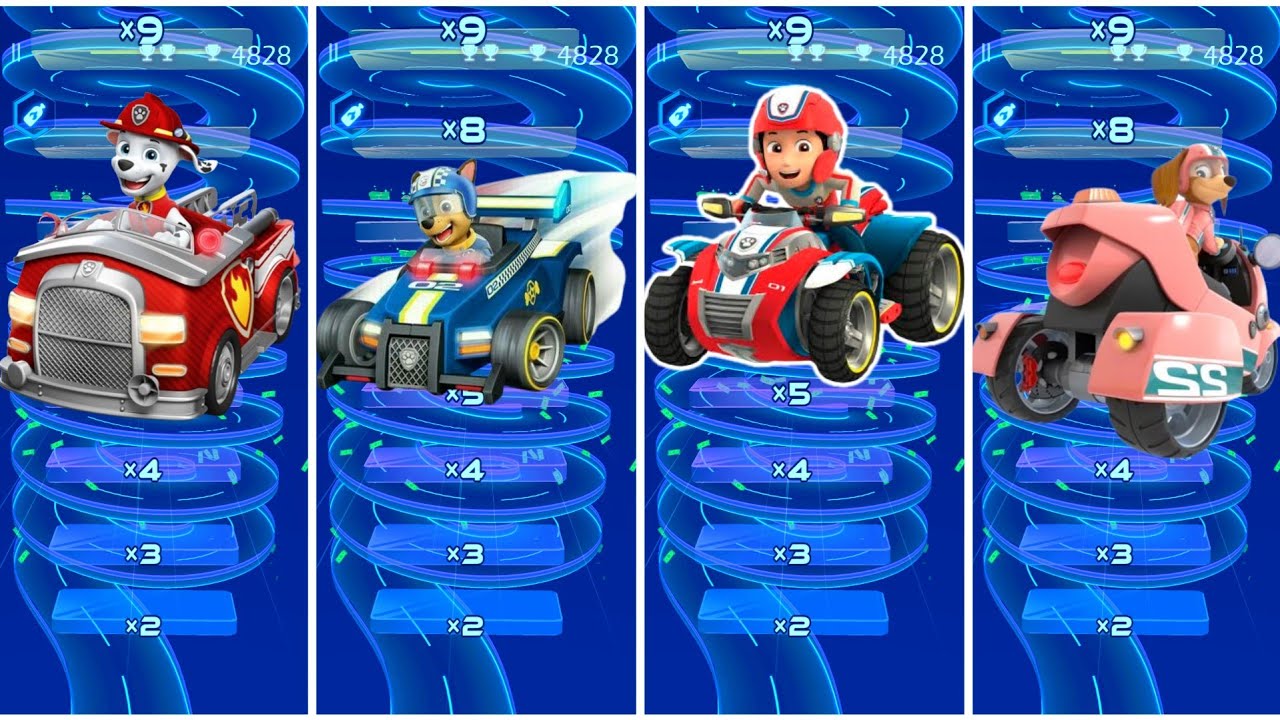 Paw Patrol Race: Marshall, Chase, Ryder & Liberty in Beat Racing! - YouTube