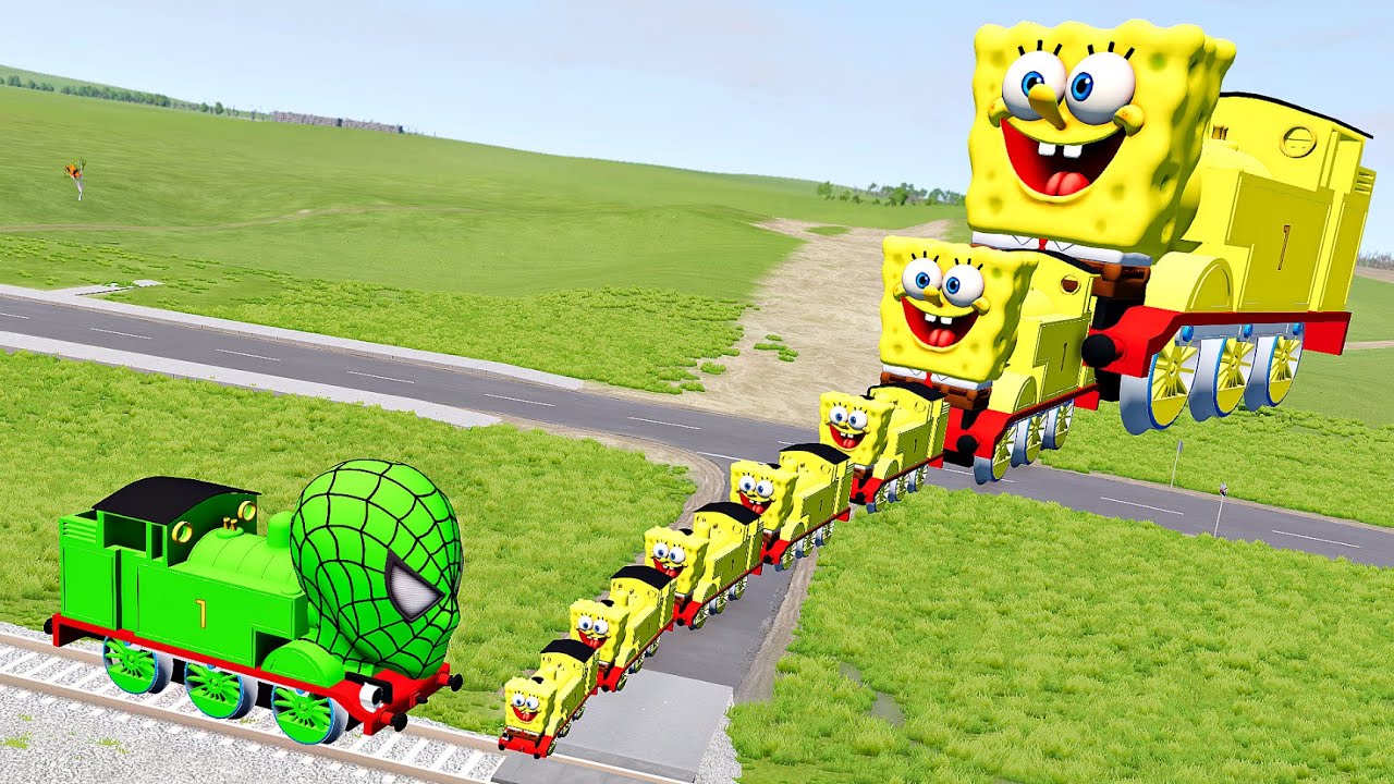 Big & Small SpongeBob the Train vs HULK Spider-Man the Tank Engine ...