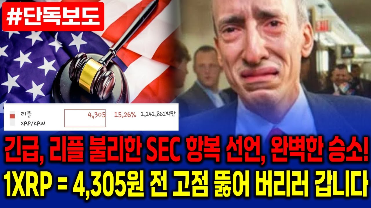 긴급 리플 미쳤다 불리한 Sec 항복 선언 리플의 완벽한 승소 1xrp 4305원 갑니다 리플 홀더분들 축하 드립니다 리플 리플코인 리플전망