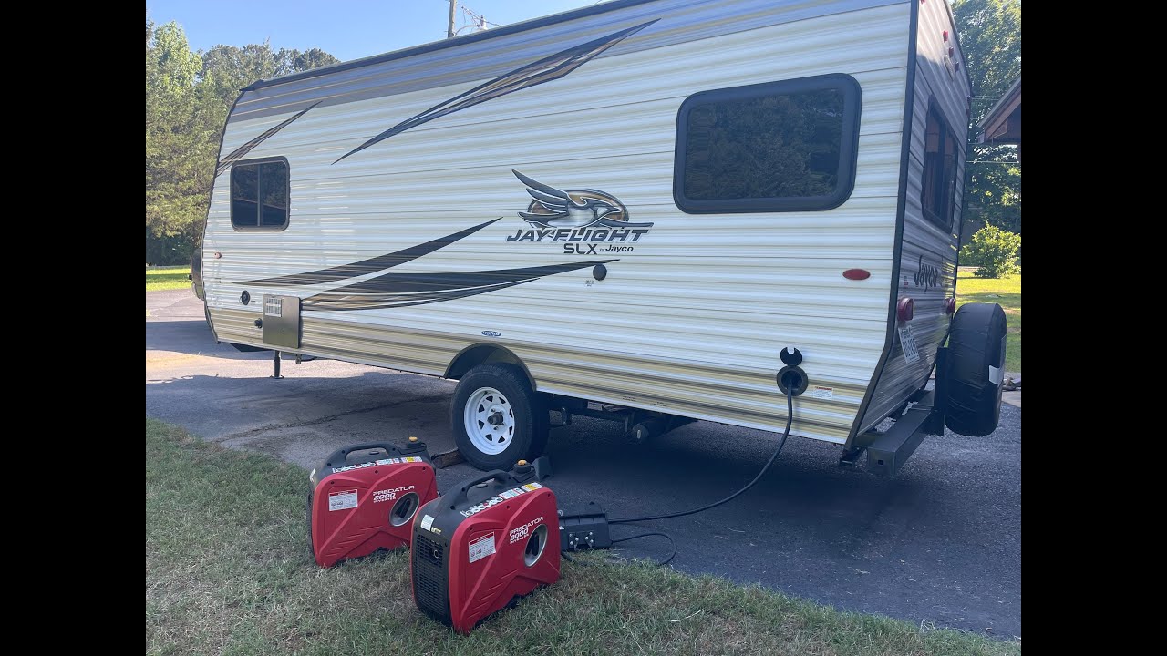 Harbor Freight Predator 2000 running the AC on a Jayco Camper - YouTube