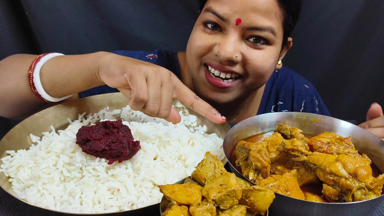 ASMR SPICY CHICKEN, JACKFRUIT CURRY, BEETROOT BHARTA, RICE FOOD MUKBANG - YouTube
