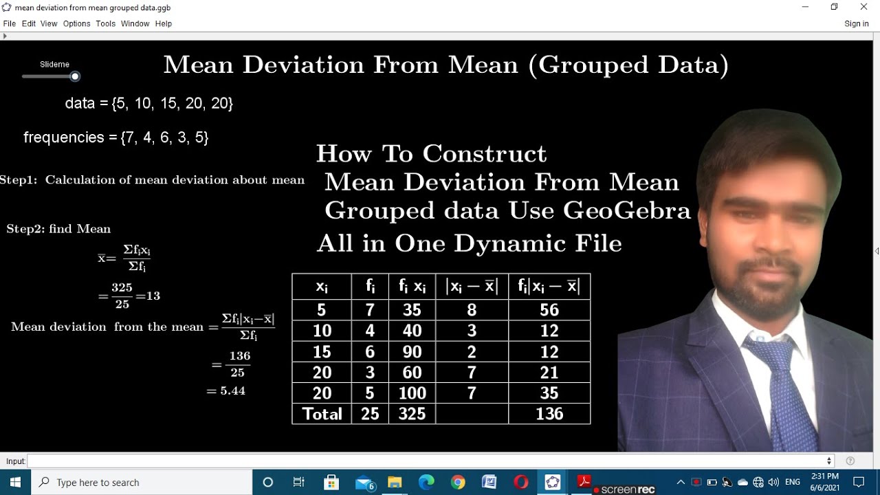How to Construct mean deviation from mean Grouped data use GeoGebra Hindi - YouTube