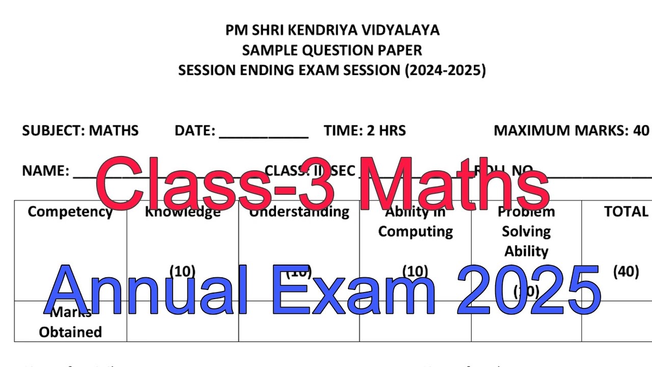 Class-3 Maths / Annual Exam Question Paper / Session 2024-25 /Session ...