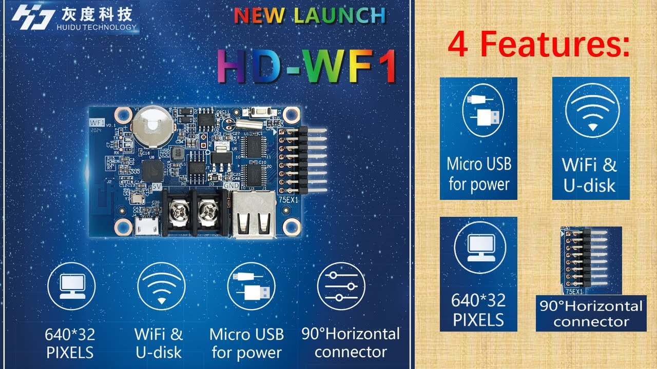 Huidu HD-WF1 new WiFi Controller for 1 line HUB75E LED Full Color ...