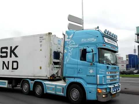 Scania R V8 Top Line com Container MaersK Reefer video feito por ...