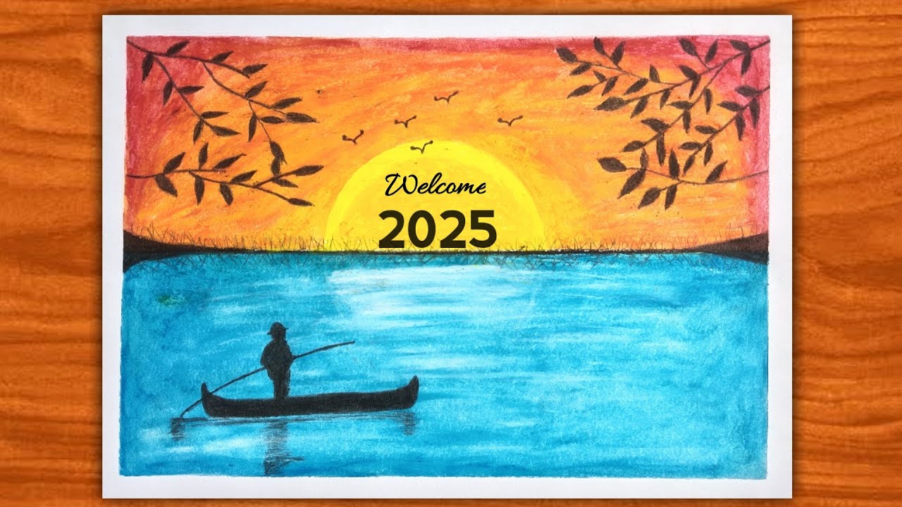 Happy New Year Drawing 2025 With Oil Pastel | New Year Art | New Year ...