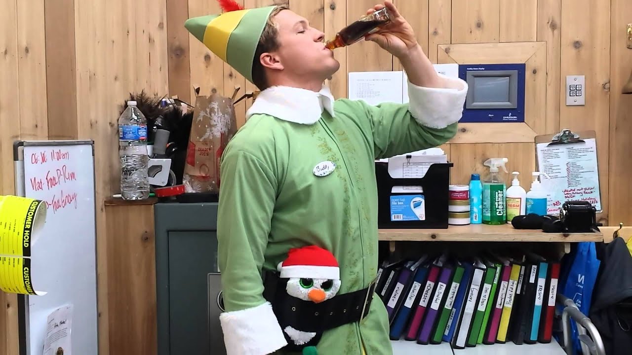 Buddy the elf downs 12 Oz of organic maple syrup - YouTube