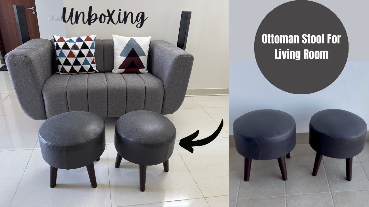 Unboxing Ottoman Wooden Stool Pouffes for Living Room (Set of 2) Amazon ...