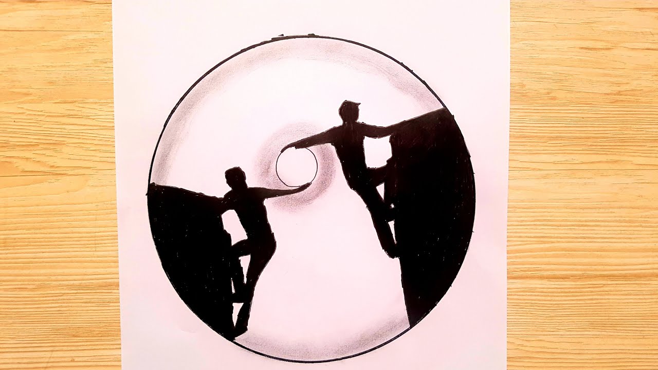 How to draw two friends drawing in a circle step by step/pencil drawing ...