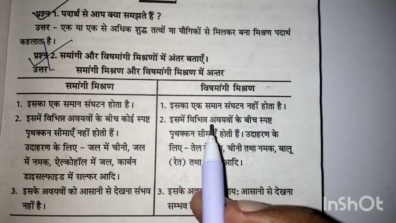 समांगी और विषमांगी मिश्रणो में अंत र || Samangi Or Vishmangi Misran Me ...