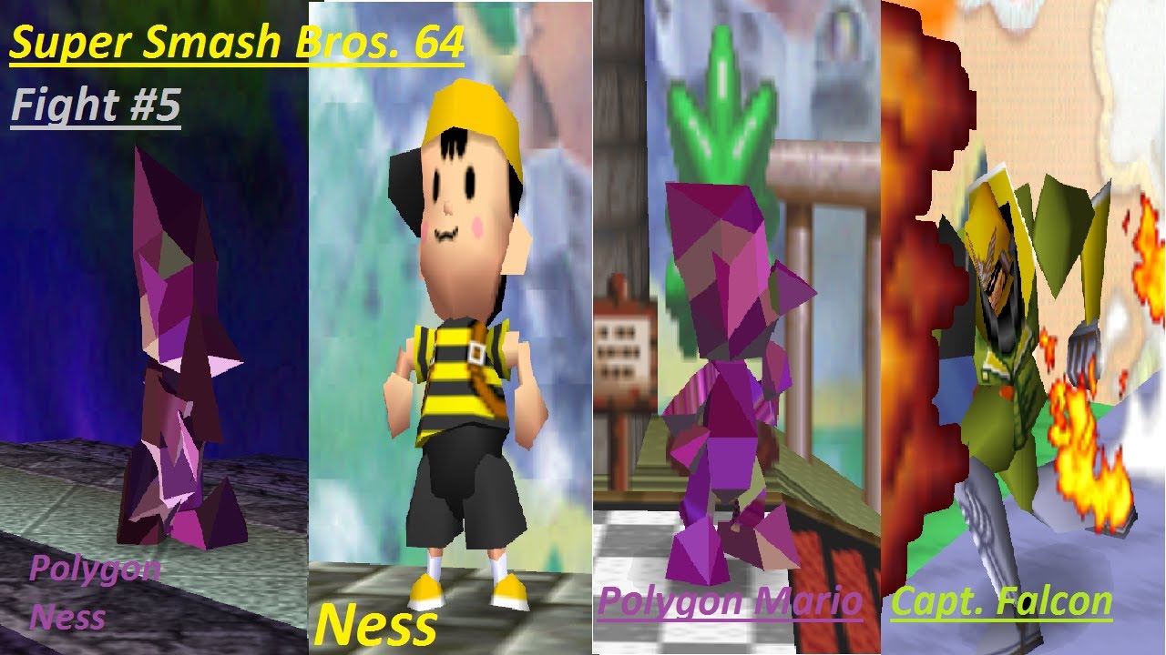 SSB64 - Polygon Ness VS Ness VS Polygon Mario VS Capt Falcon - YouTube