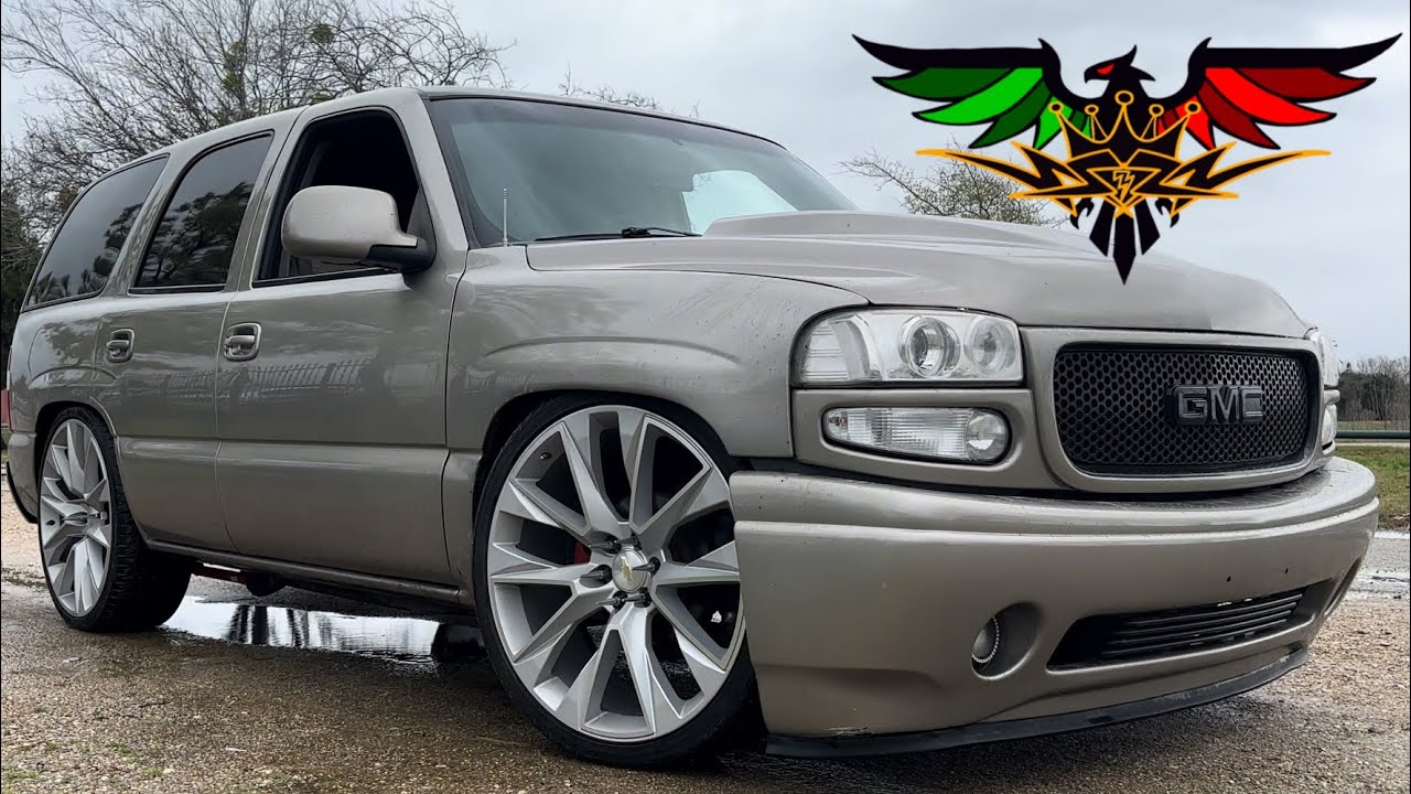 GMC Yukon 5/7 drop 26x10 wheels HD Cowl Hood - YouTube
