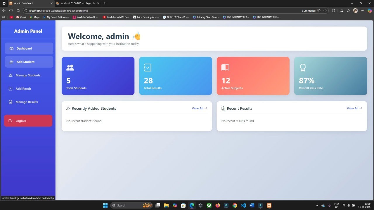 College Result Management System in PHP & MySQL | Final Year Project - YouTube