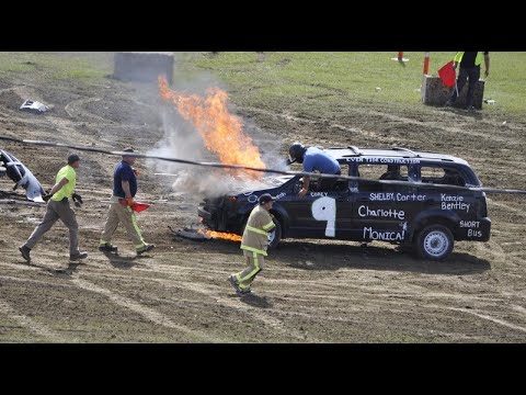Driver escapes car on fire during Demo Derby ,Woodstock,NB August ...