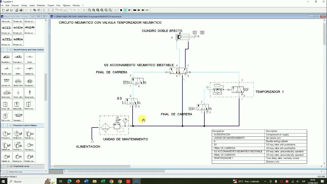 CIRCUITO NEUMATICO CON TEMPORIZADOR NEUMATICO Y CILINDRO DE OBLE EFECTO - YouTube