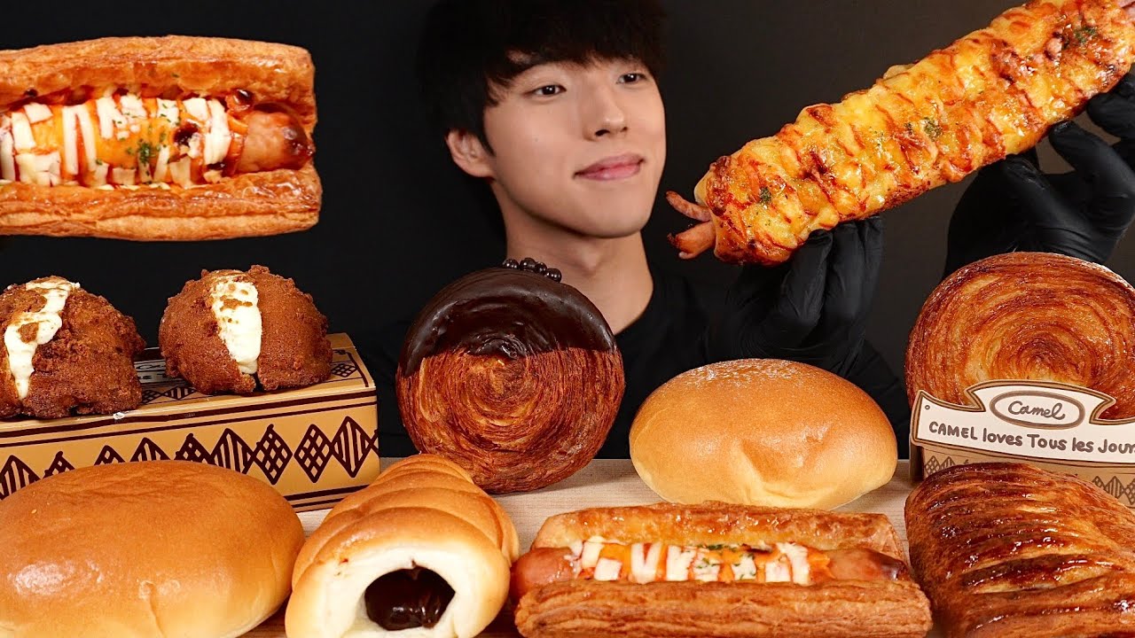 여러 가지 빵 먹방 크림빵 소시지빵 초코 생크림빵 카멜 커피 디저트 먹방 Dessert Mukbang Asmr Bread Eating Sounds Youtube