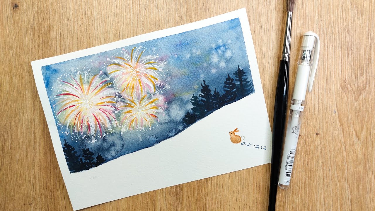 Feuerwerk malen mit Aquarell & Gouache | Einfaches Tutorial zu ...