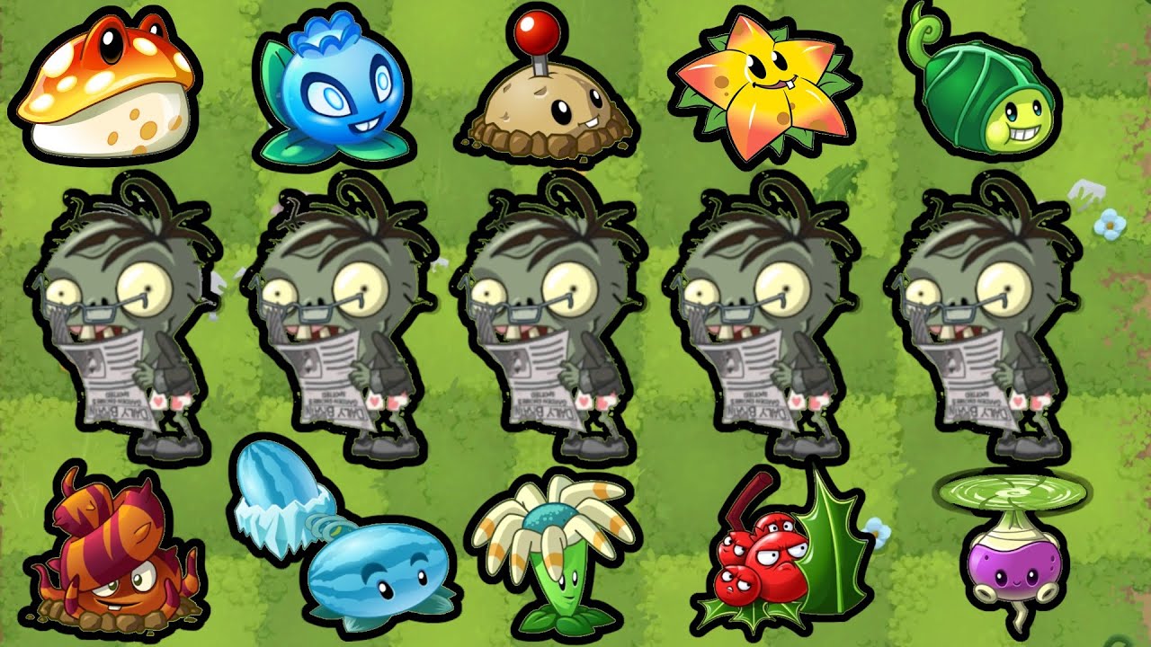 PvZ 2 - 1 Plant Food Plant MAX Level vs 8 Big Head Newspaper Zombie ...