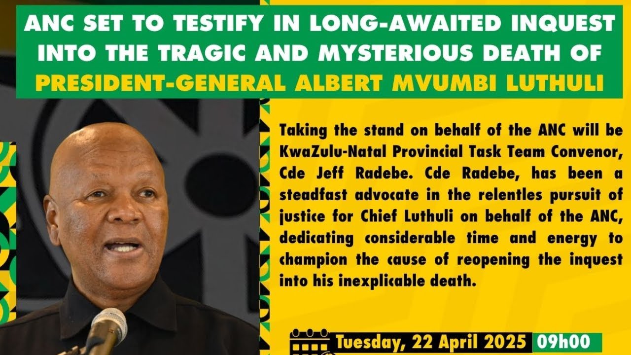 ANC TESTIFY INQUEST INTO THE DEATH OF PRESIDENT- GENERAL ALBERT LUTHULI ...
