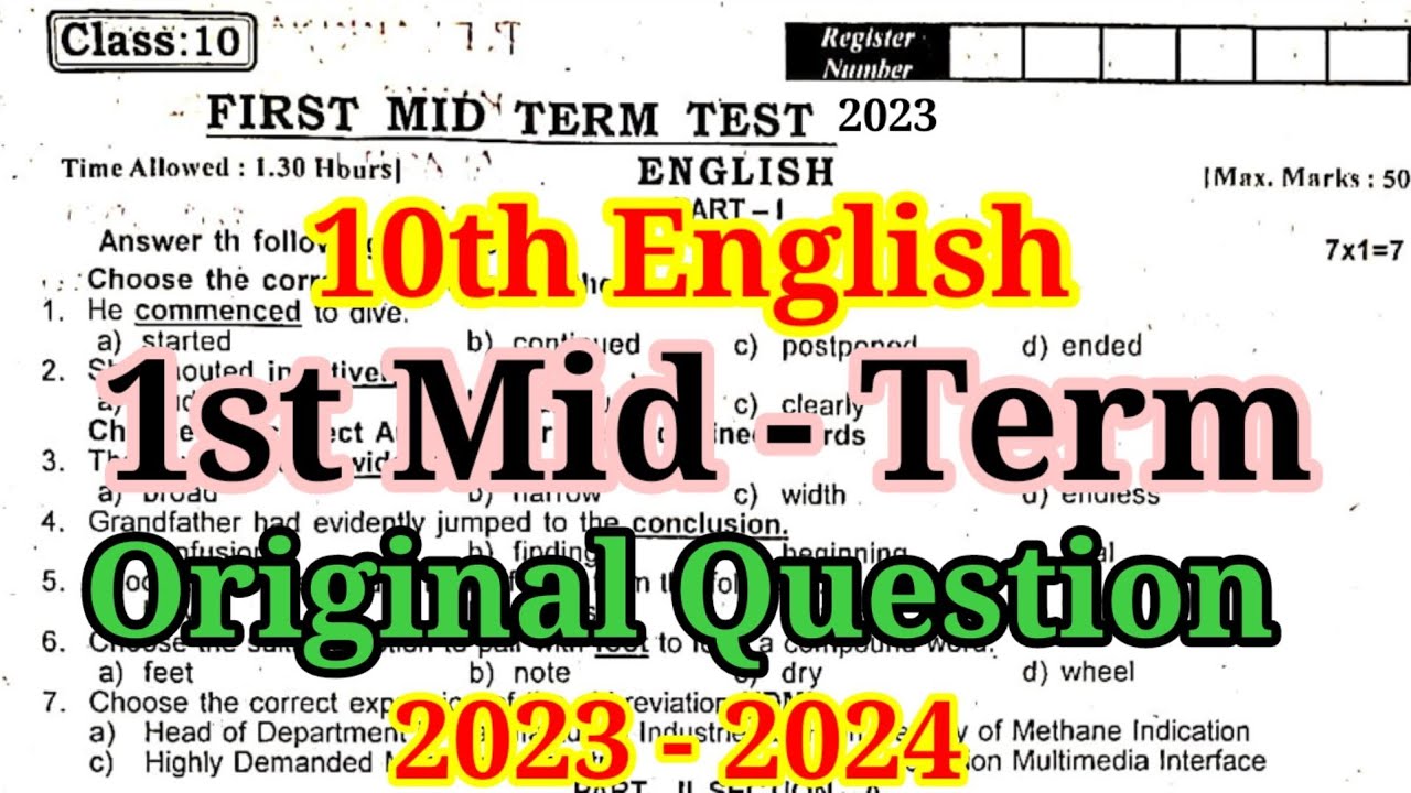 10th English - First Mid term original Question paper 2023 | important ...