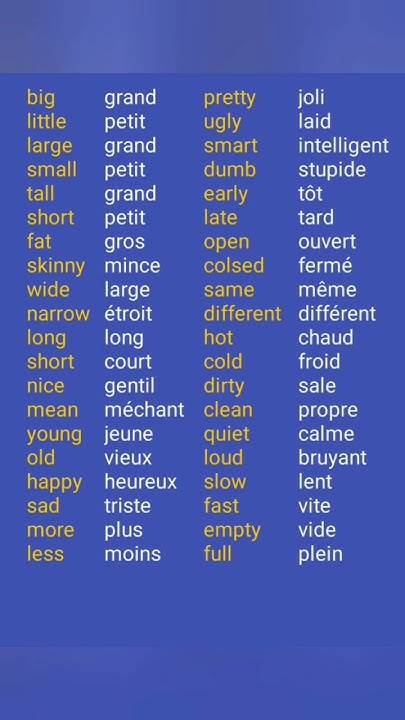 LES ADJECTIFS ET LEURS OPPOSÉS EN ANGLAIS. - YouTube