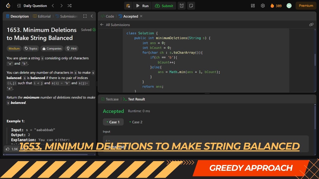 Leetcode Daily Question 1653 Minimum Deletions To Make String 6309
