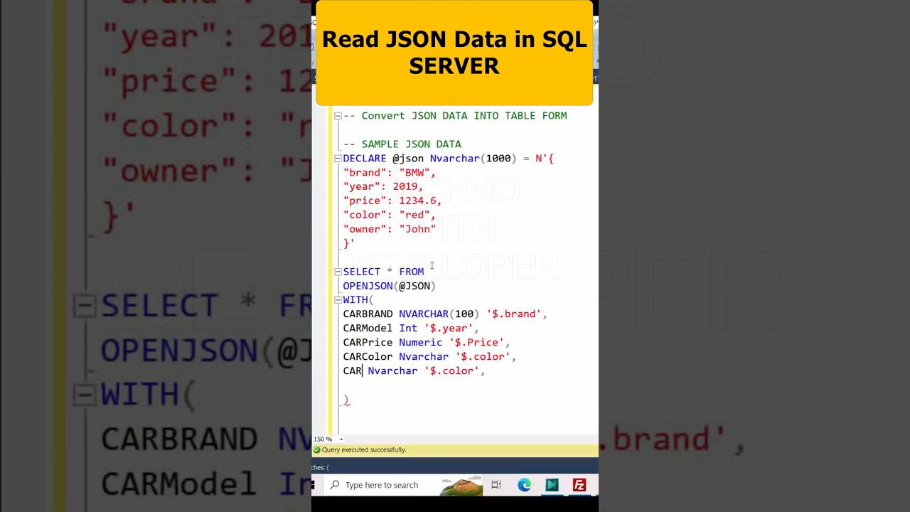 Read JSON Data In SQL SERVER Part 13 database YouTube Read JSON Data In SQL SERVER Part 13 database YouTube